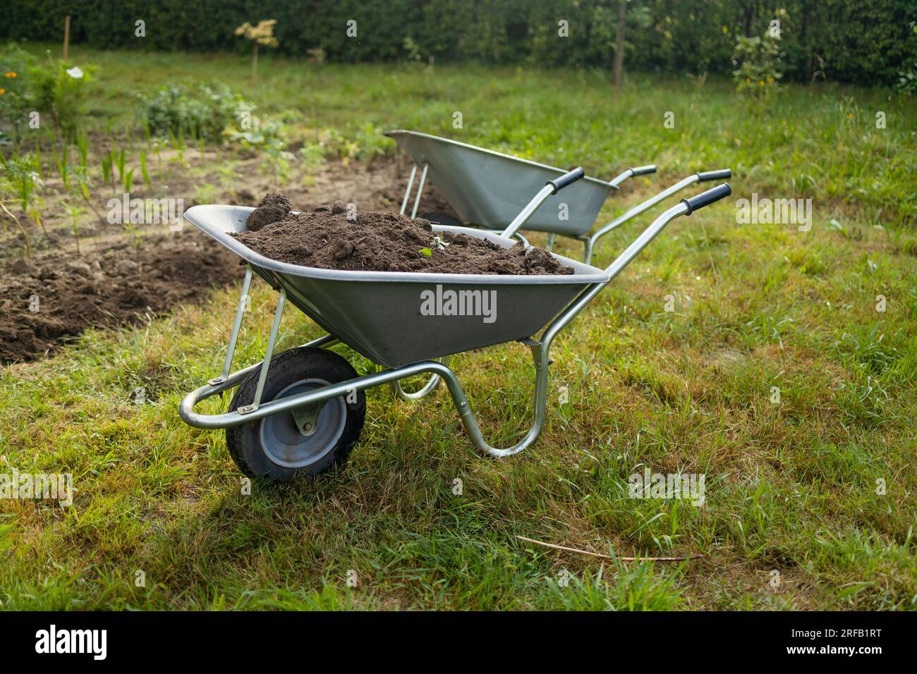 Ecological organic fertilizer to accelerate plant growth. Garden cart ...