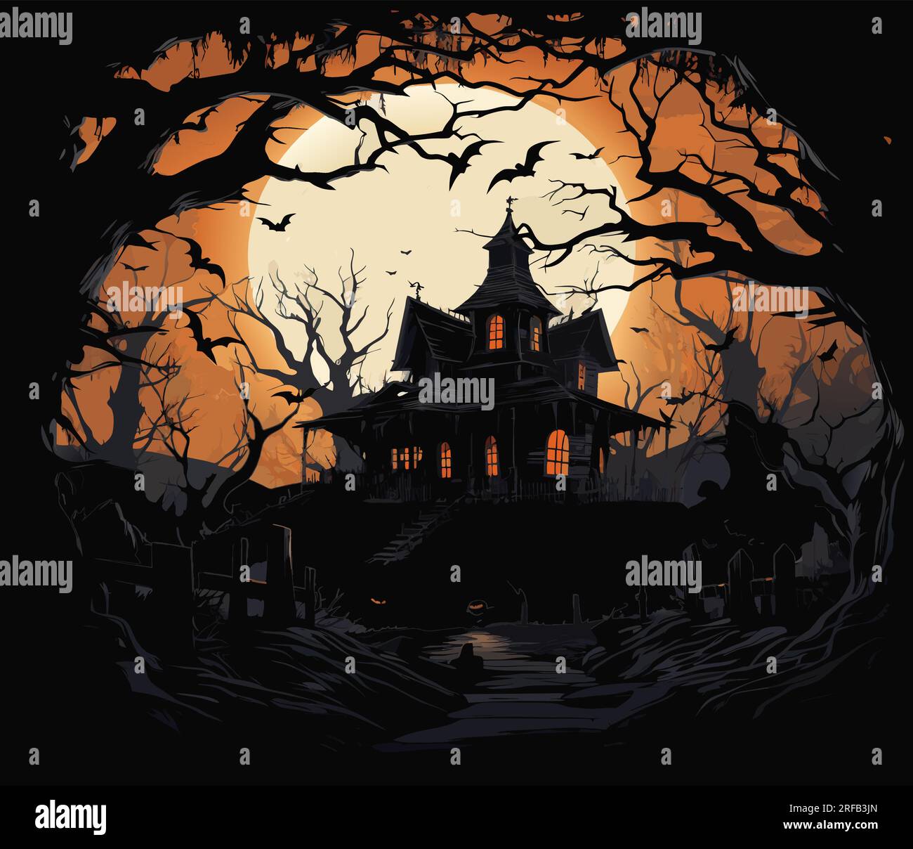 vector halloween castle and pumpkins. orange lanterns inside of castle ...