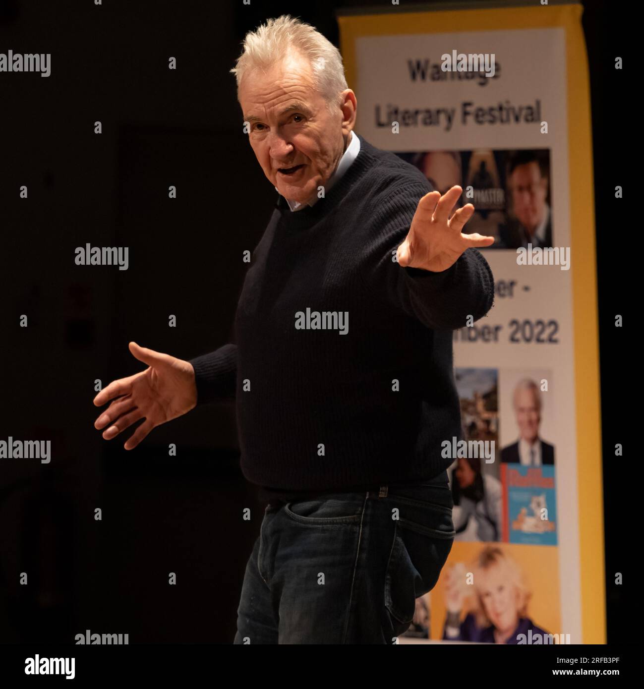 Larry Lamb talking about his book at Wantage Literary Festival Stock ...