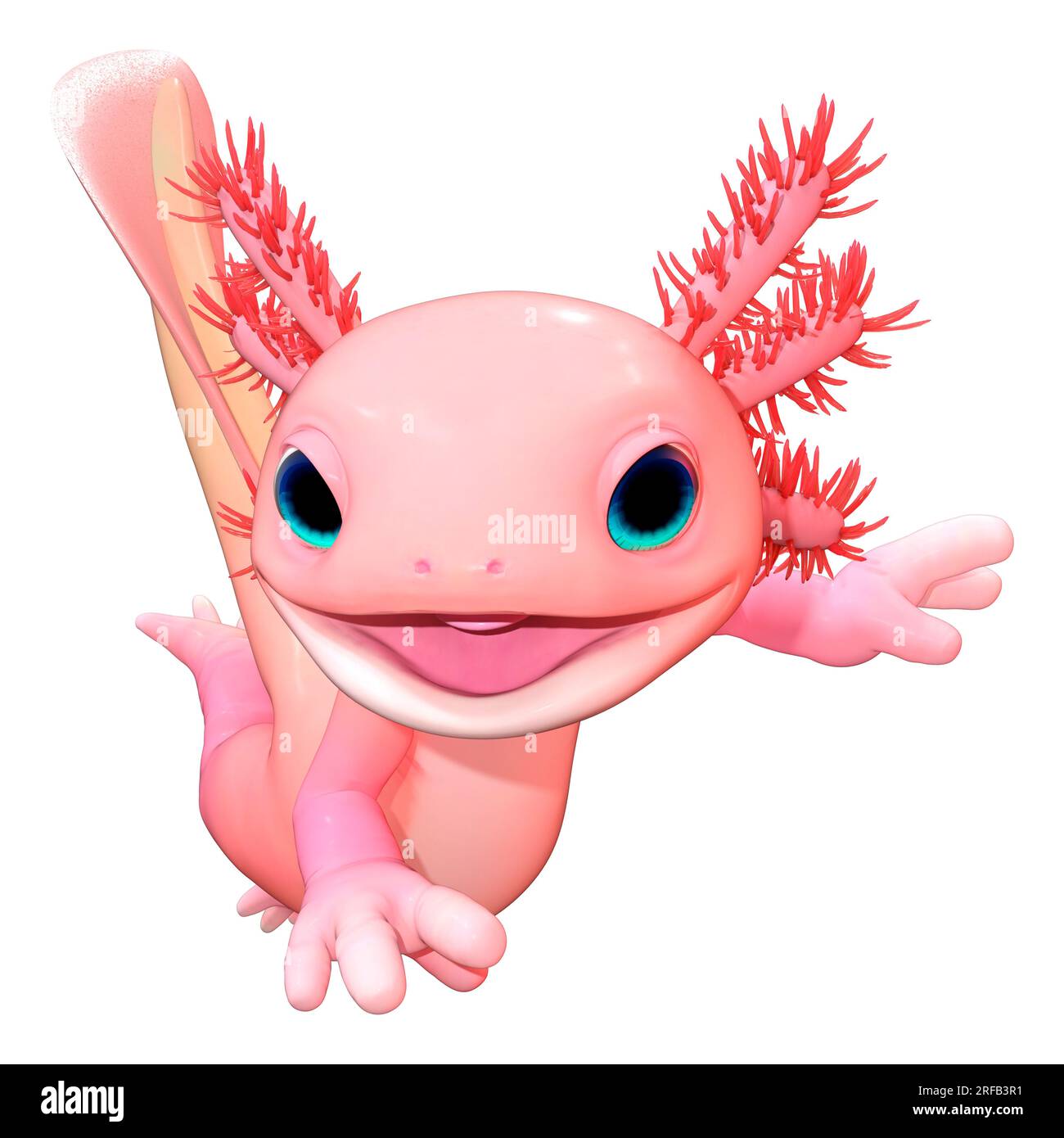 3D rendering of a cute pink toon axolotl isolated on white background ...