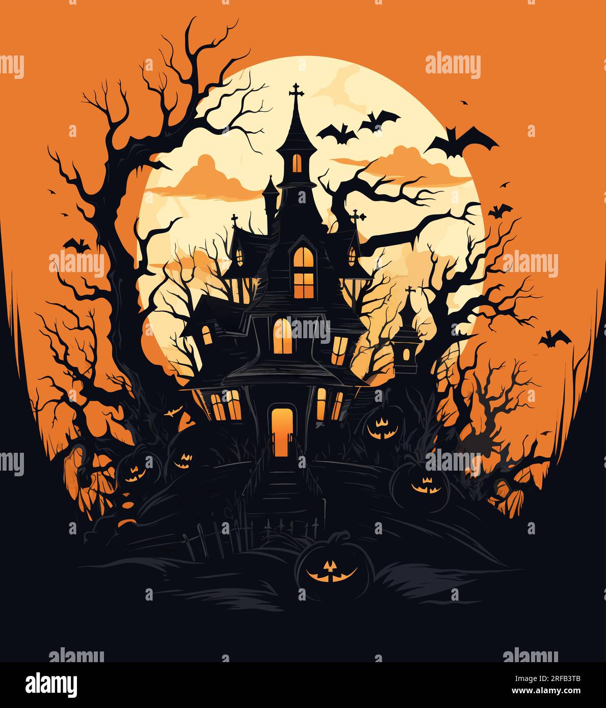 vector haunting castle. scary birds and trees aounrd castle. creeppy ...