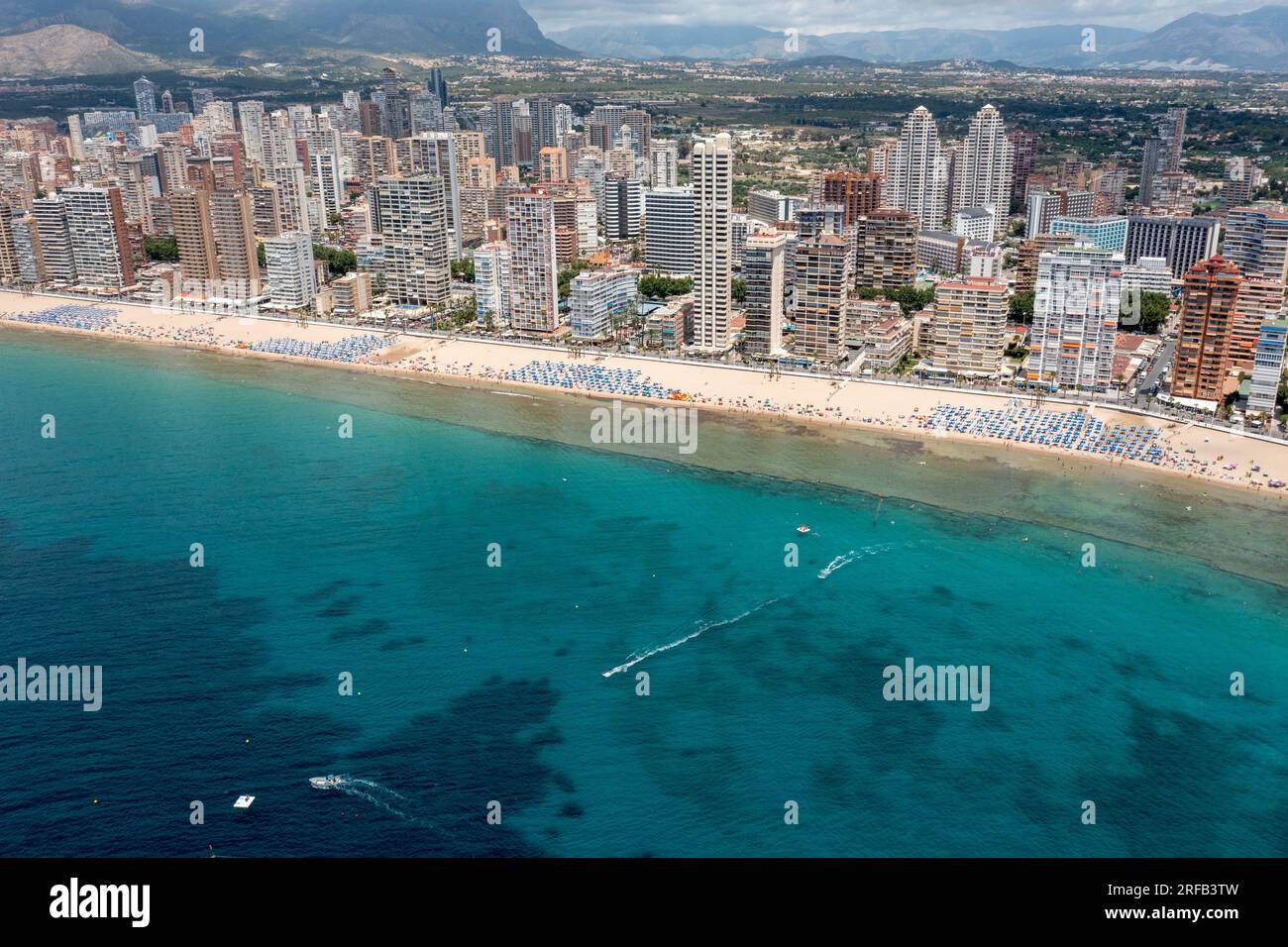 Aerial drone photo of the beautiful city of Benidorm in Spain in the ...