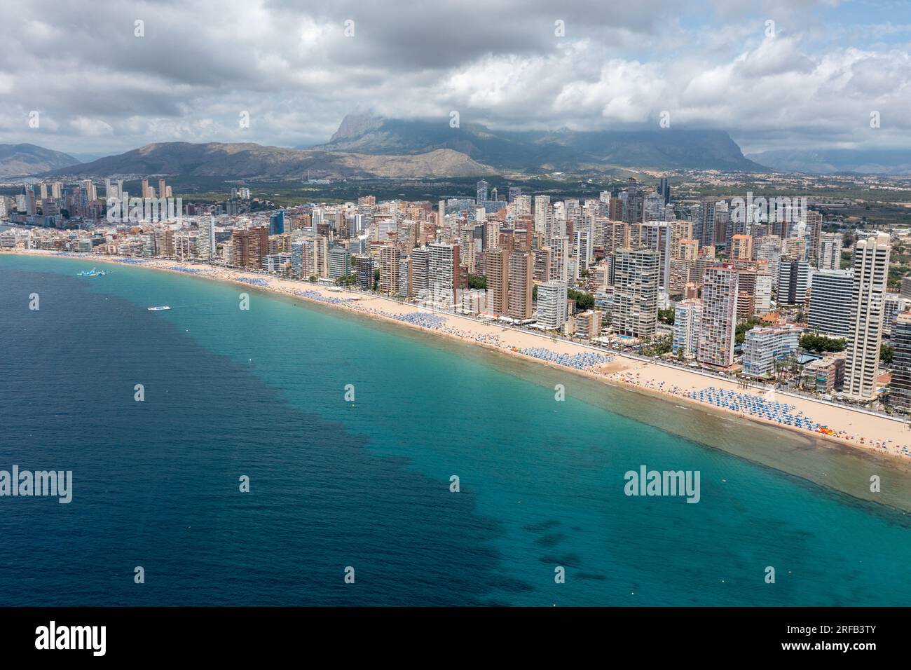 Aerial drone photo of the beautiful city of Benidorm in Spain in the ...