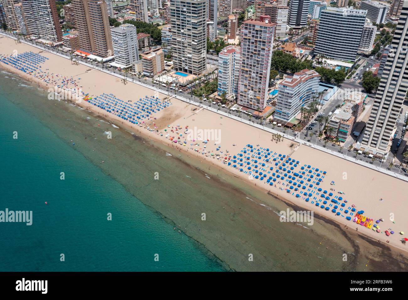 Aerial drone photo of the beautiful city of Benidorm in Spain in the ...
