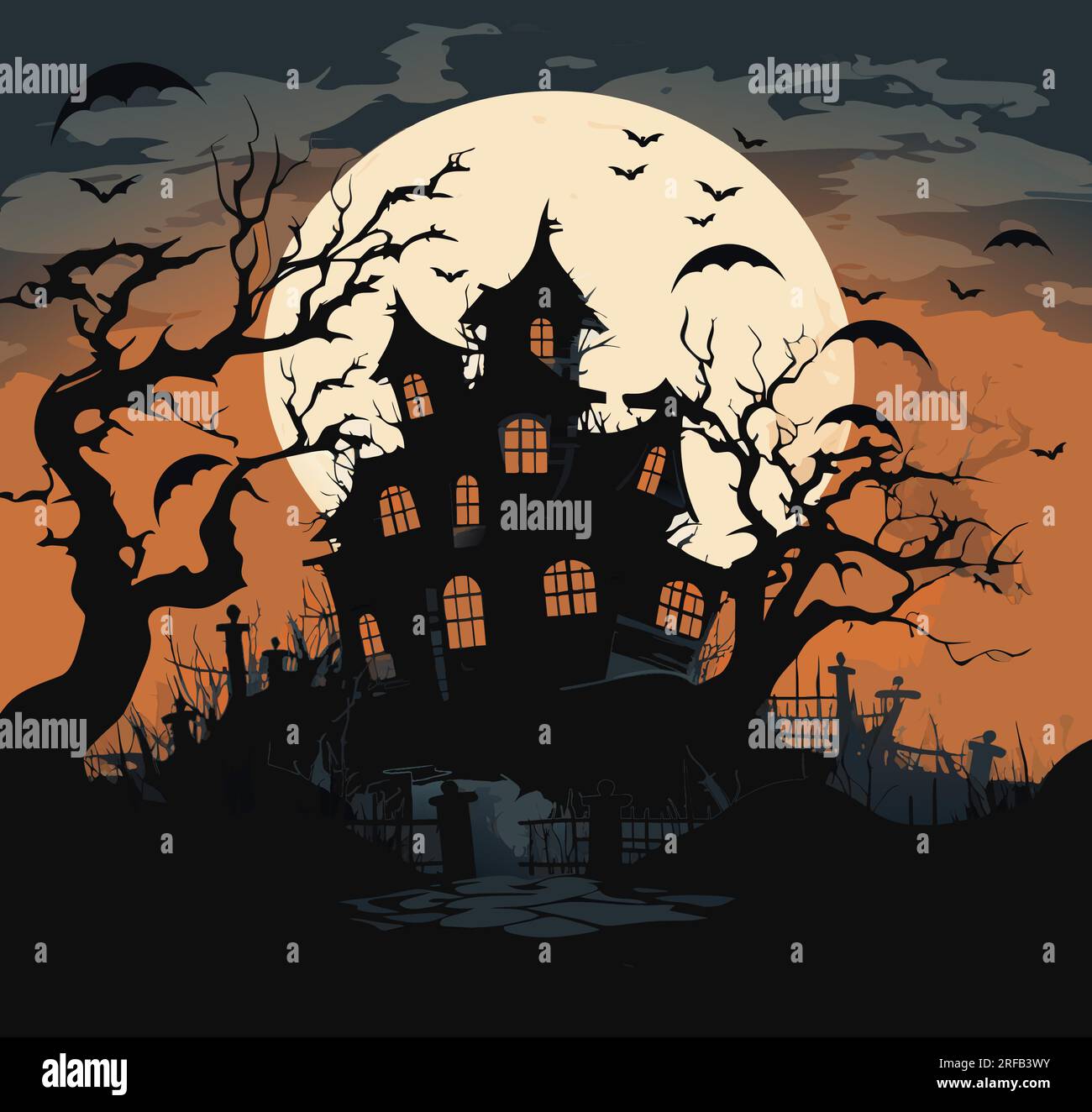 Halloween vector graveyard scene. Haunting nightmare hallowen ...