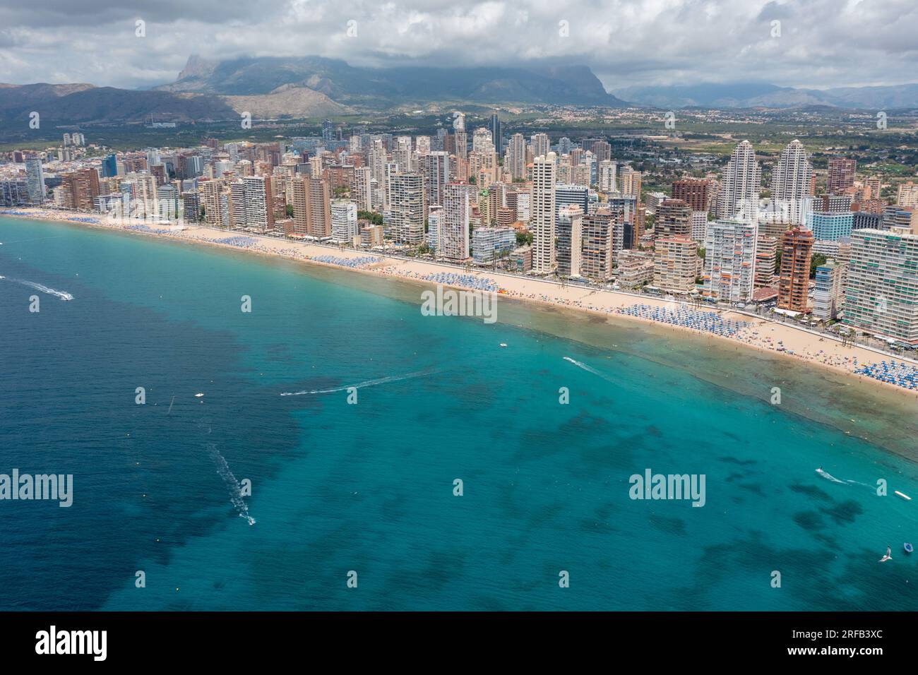 Aerial drone photo of the beautiful city of Benidorm in Spain in the ...