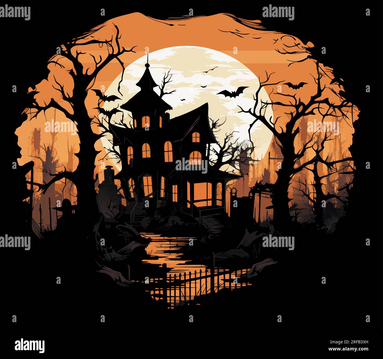 vector haunting castle. scary birds and trees aounrd castle. creeppy ...