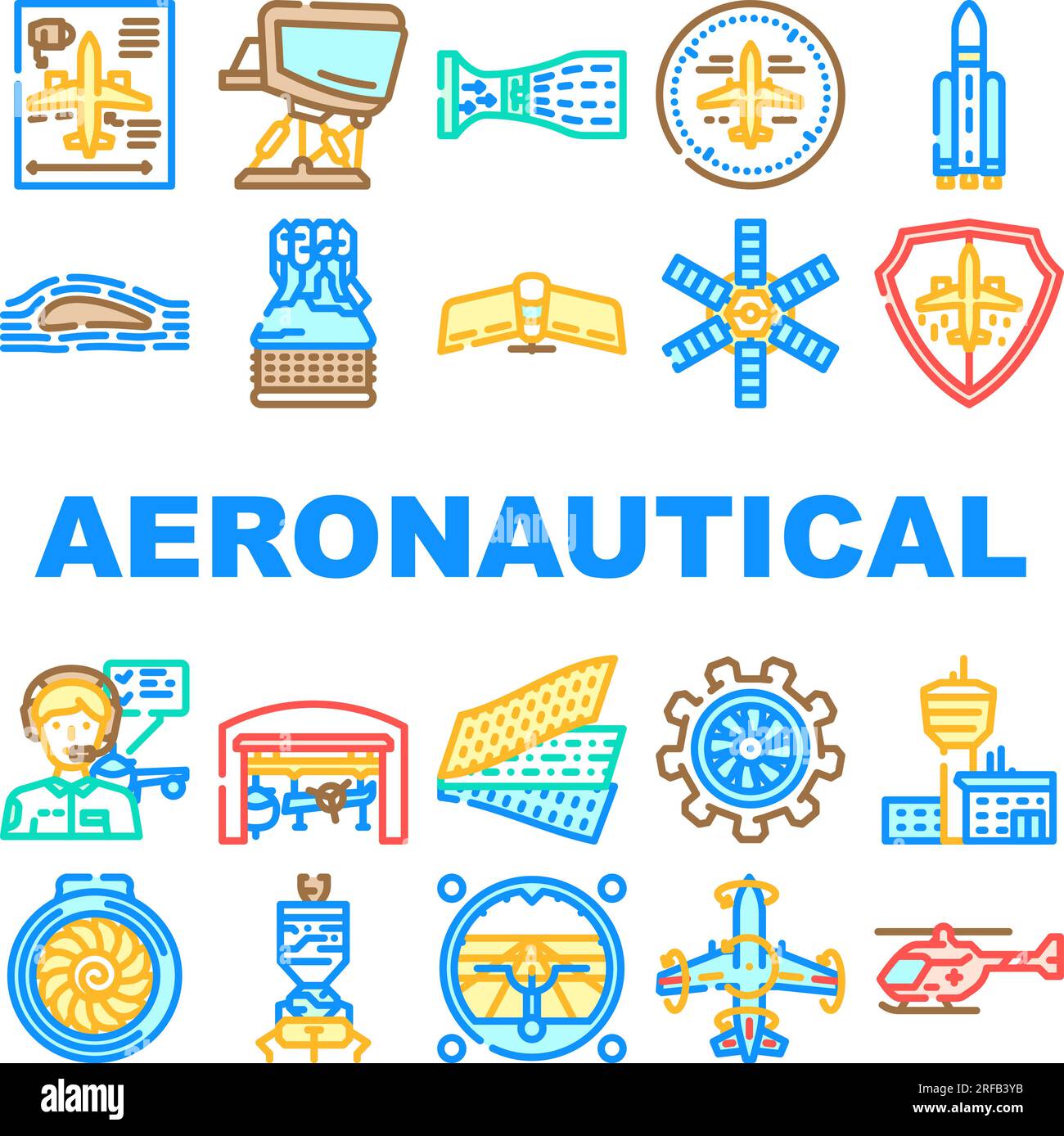 aeronautical engineer aviation icons set vector Stock Vector Image ...