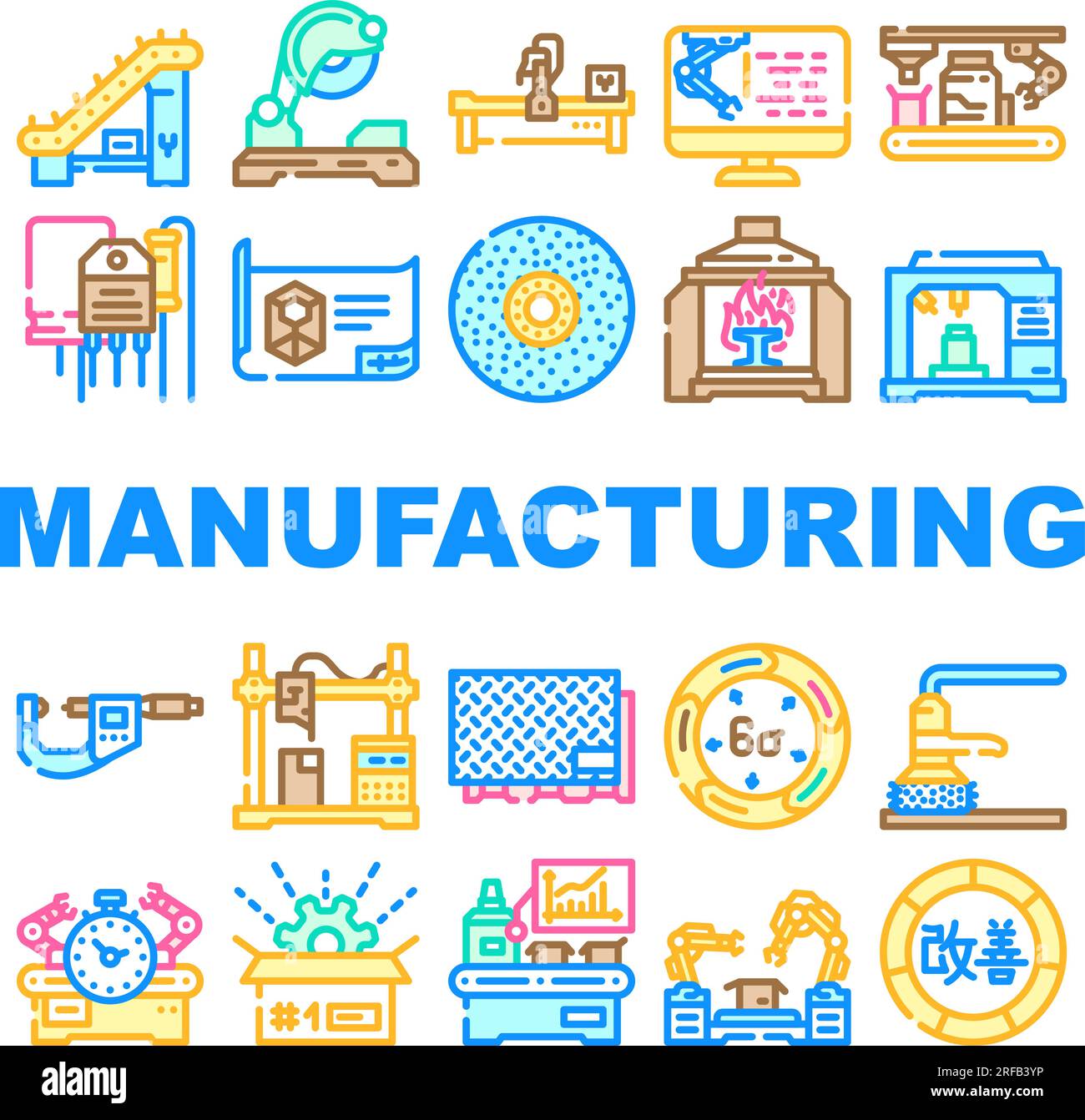 manufacturing factory production icons set vector Stock Vector Image ...