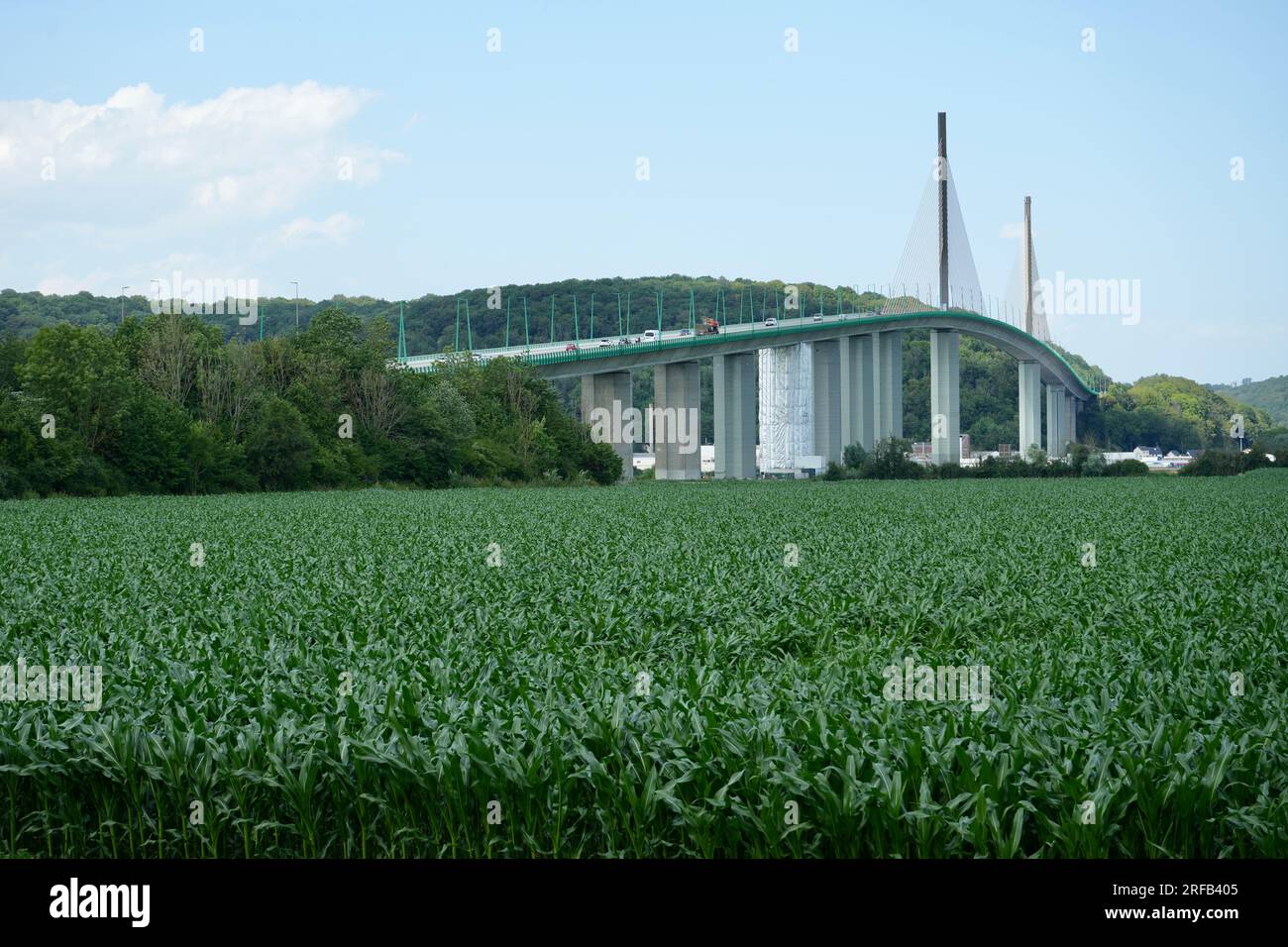 The Pont De Brotonne over the River Seine. A cable-stayed bridge built ...