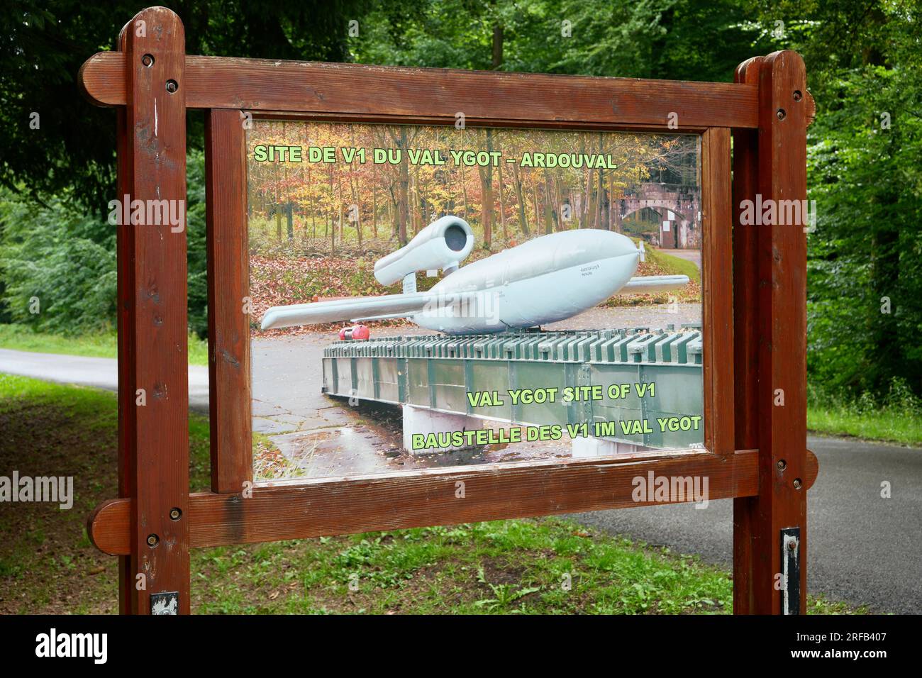 Information Sign at The V1 launch site Val Ygot d'Ardouval Stock Photo ...