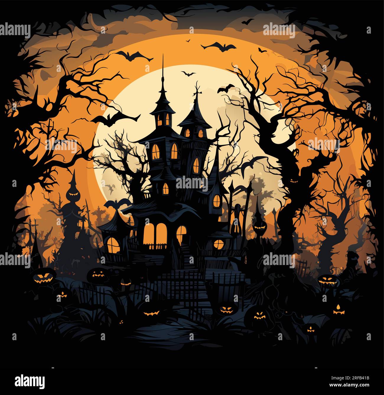 Halloween vector graveyard scene. Haunting nightmare hallowen ...