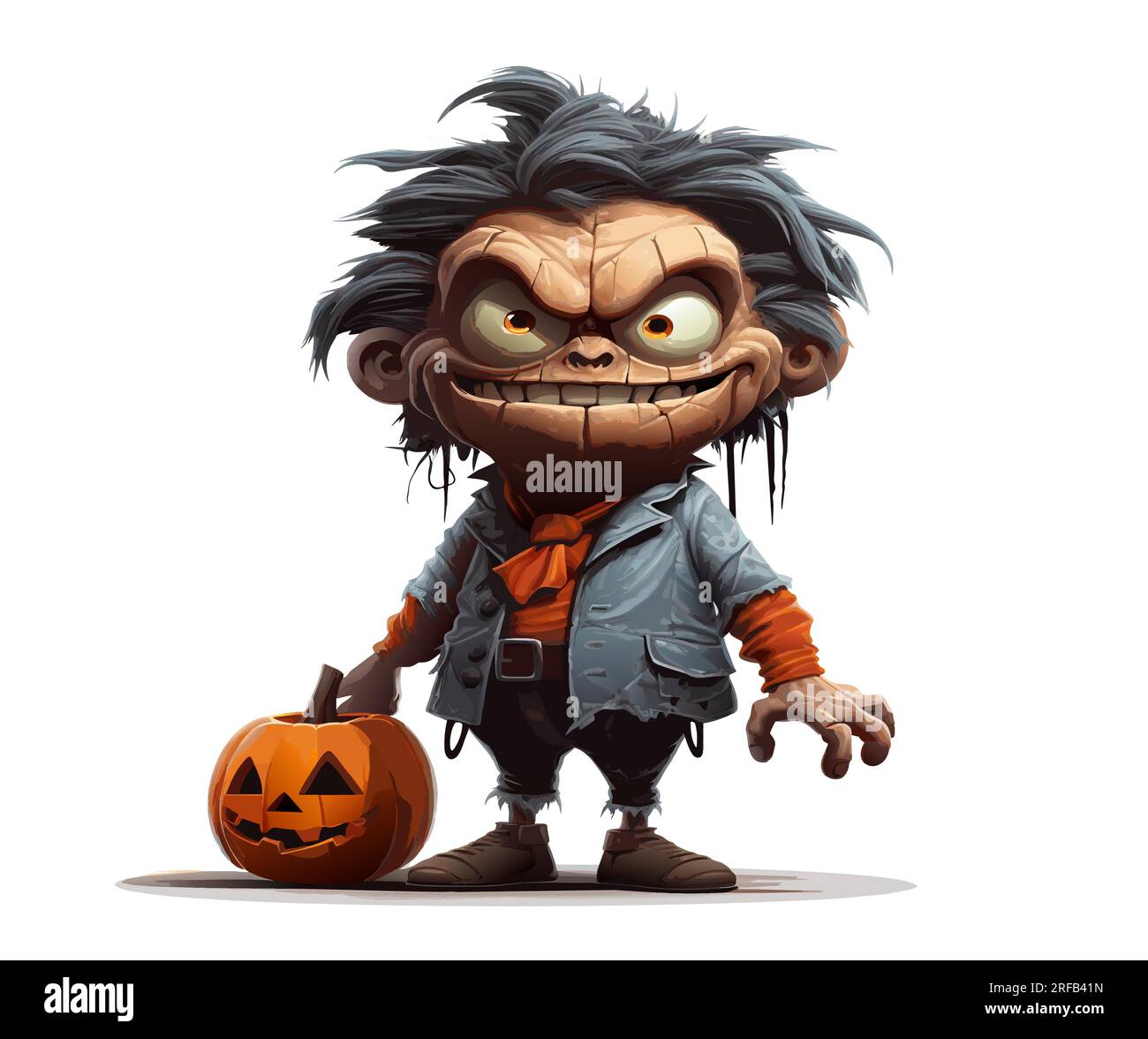 vector halloween scary old man with pumpkin. evil man with orange ...