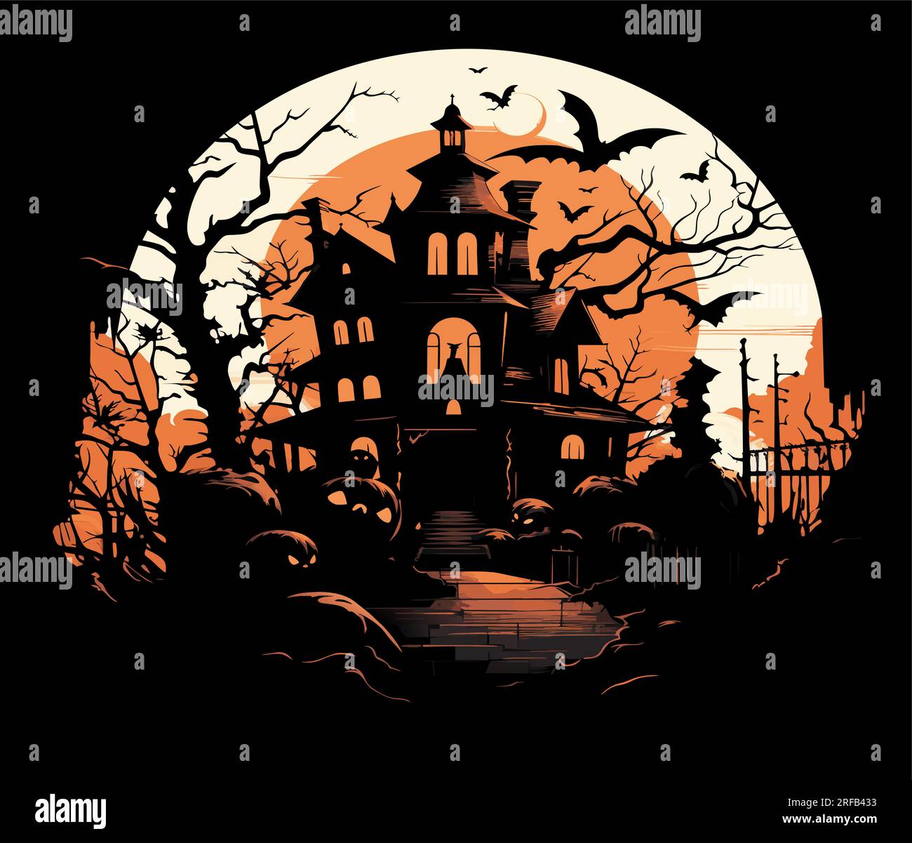 Halloween vector graveyard scene. Haunting nightmare hallowen ...