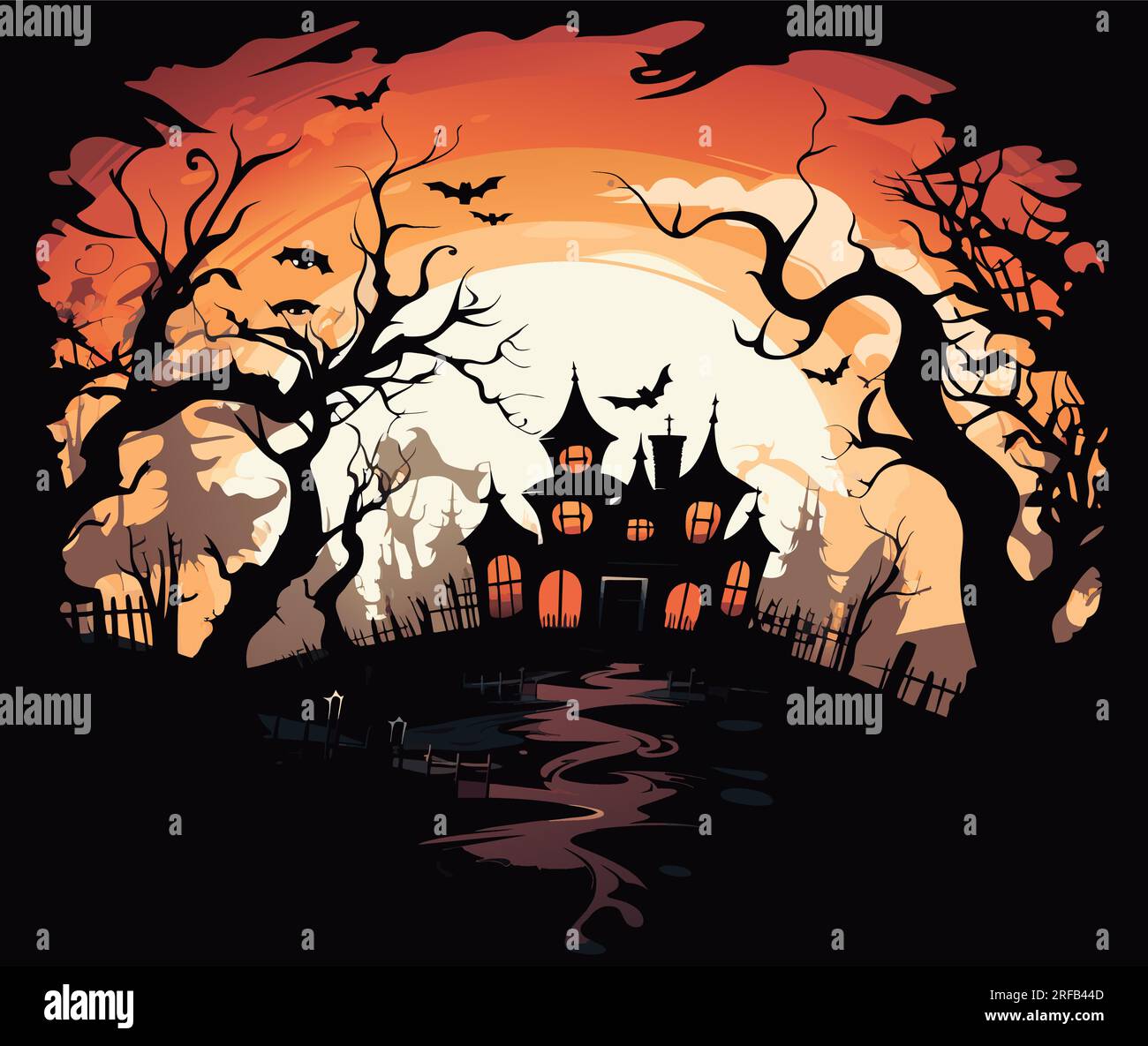 Halloween vector graveyard scene. Haunting nightmare hallowen ...