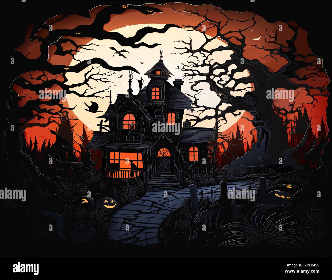 Halloween vector graveyard scene. Haunting nightmare hallowen ...