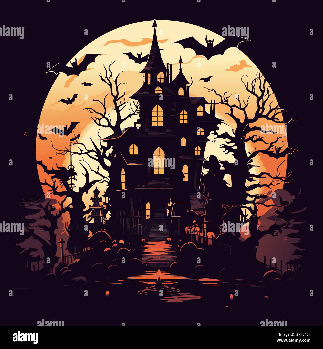 Halloween vector graveyard scene. Haunting nightmare hallowen ...