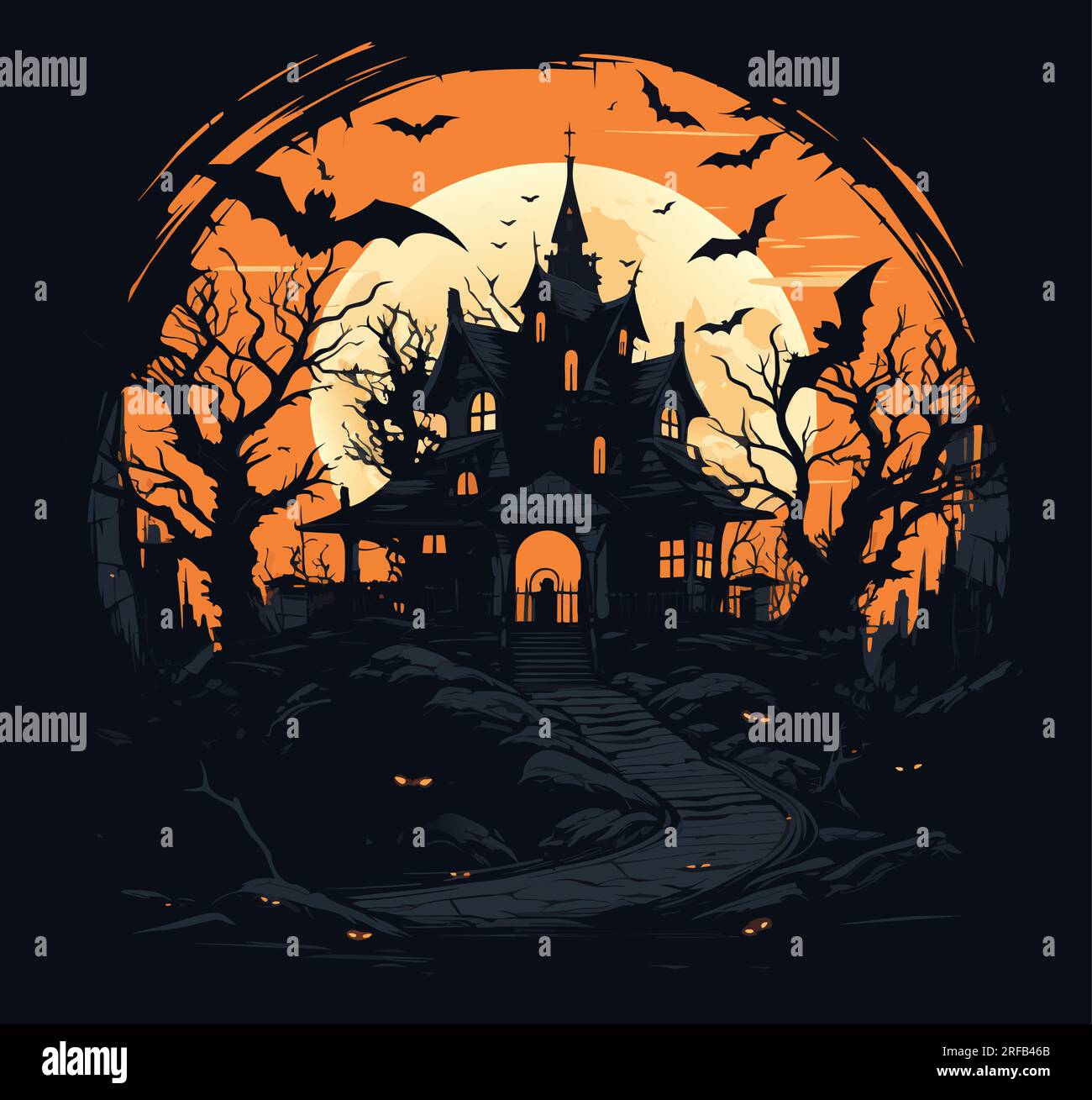 Halloween vector graveyard scene. Haunting nightmare hallowen ...