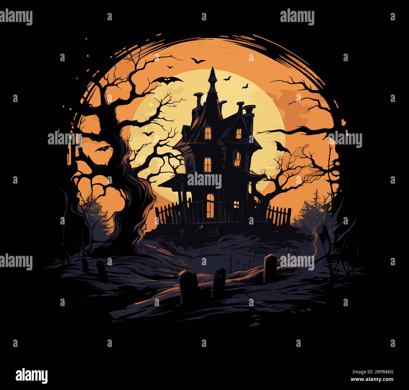 Halloween vector graveyard scene. Haunting nightmare hallowen ...