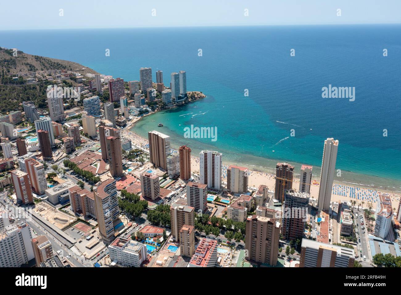 Aerial drone photo of the beautiful city of Benidorm in Spain in the ...