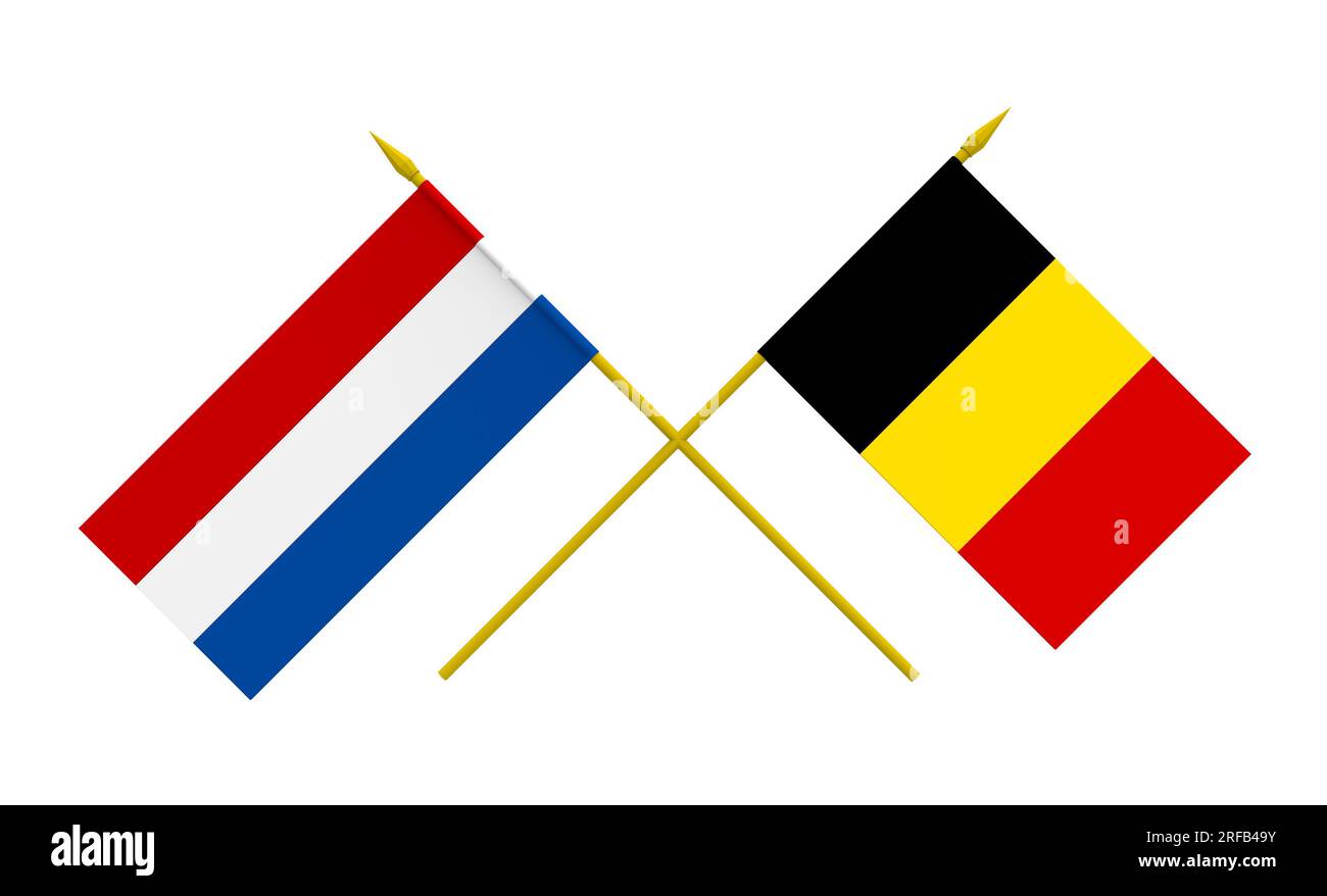 Flags of Netherlands and Belgium, 3d render, isolated on white Stock ...