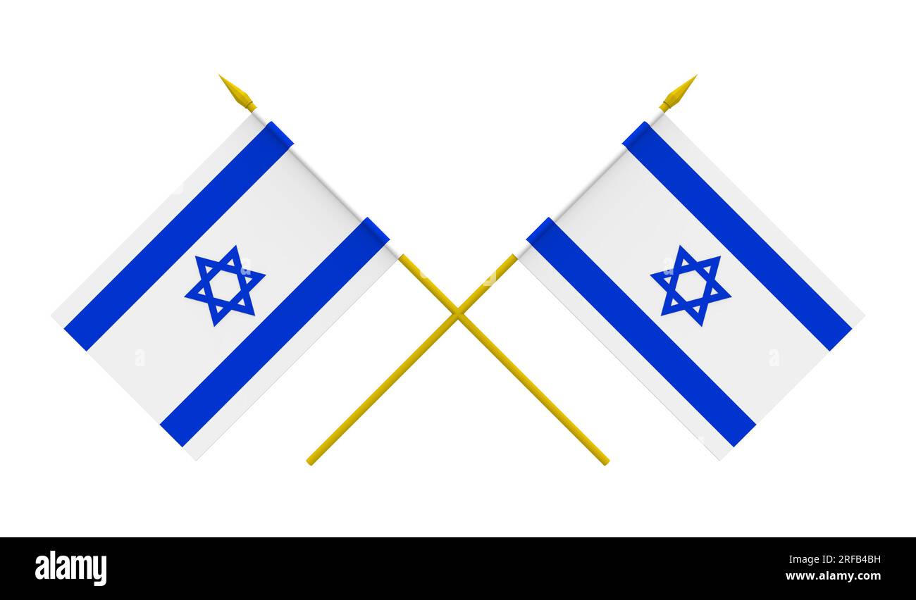 Two crossed flags of Israel, 3d render, isolated on white Stock Photo ...