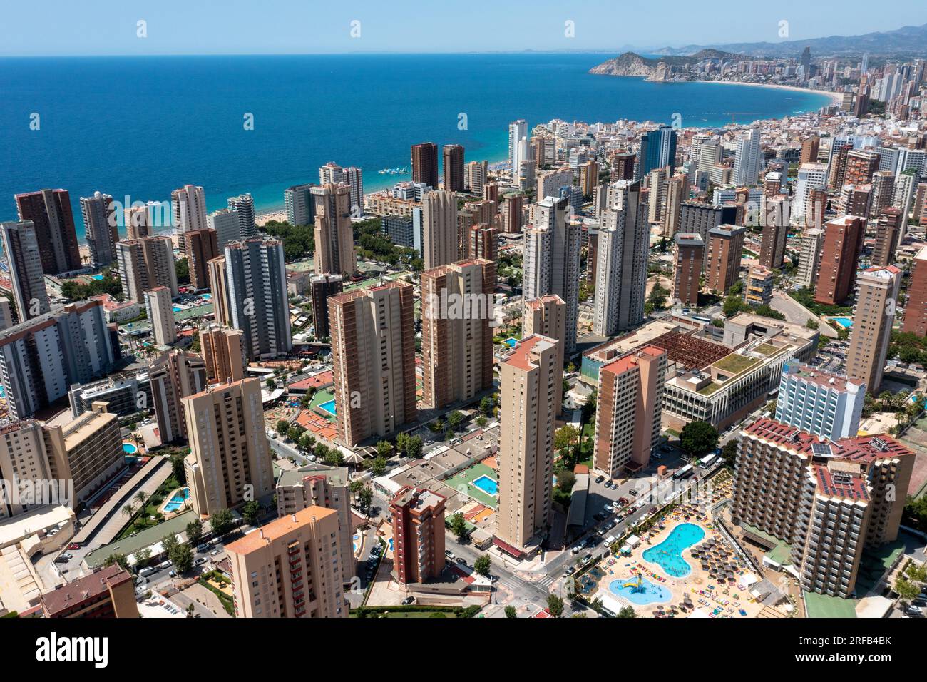 Aerial drone photo of the beautiful city of Benidorm in Spain in the ...
