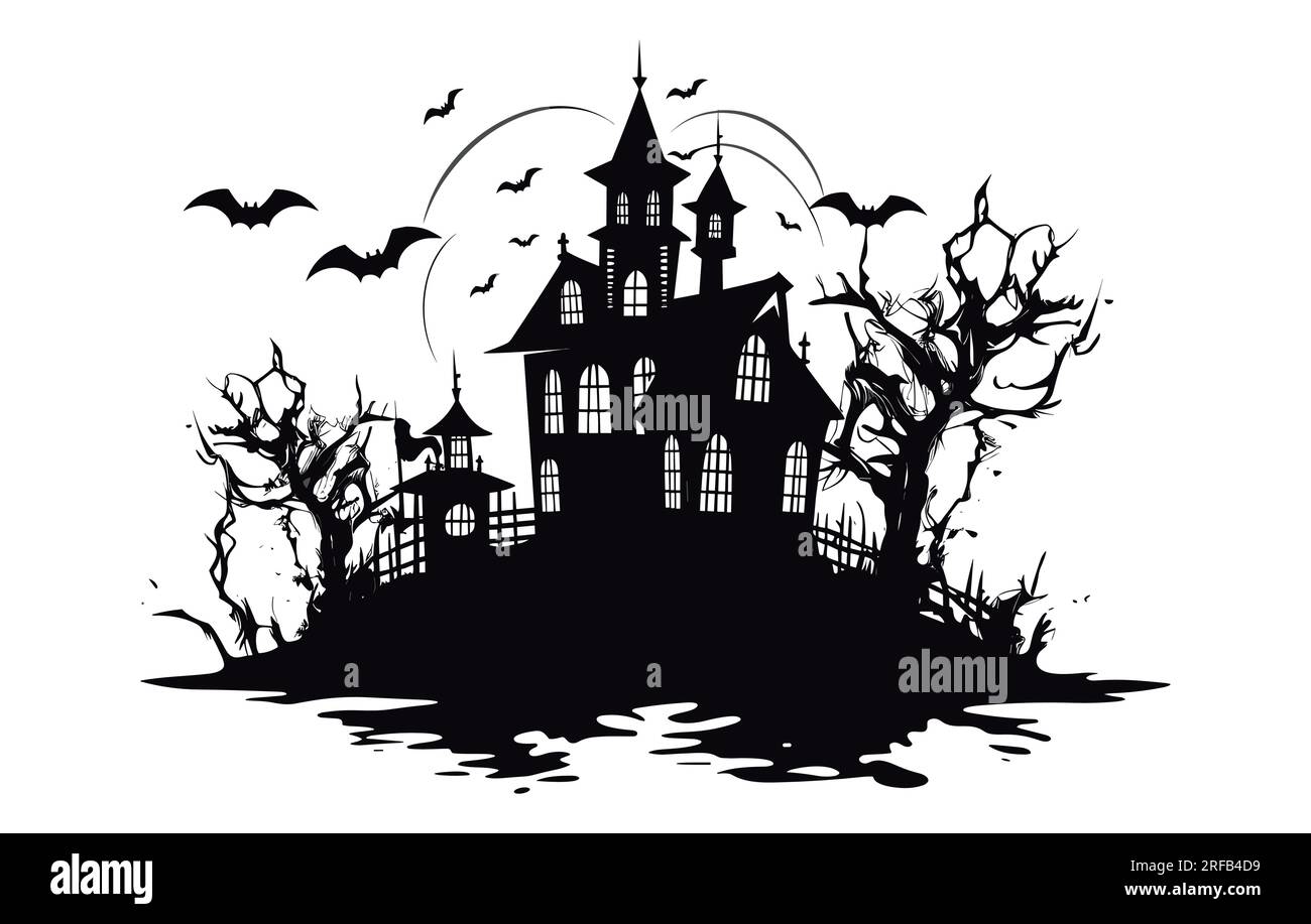Haunted House Silhouette Black