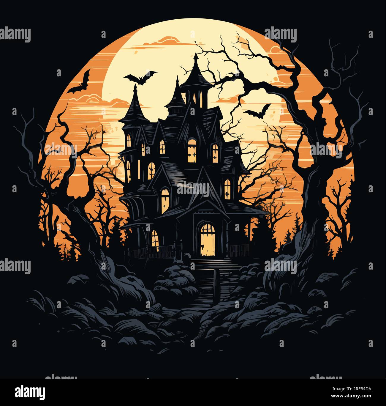 Halloween vector graveyard scene. Haunting nightmare hallowen ...