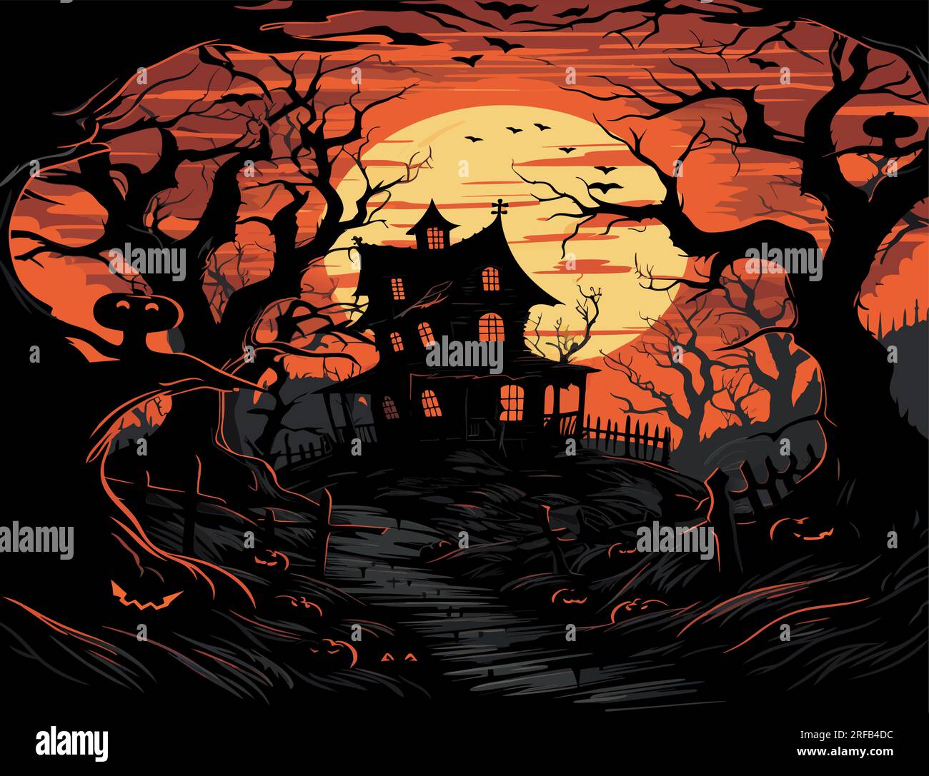 Halloween vector graveyard scene. Haunting nightmare hallowen ...