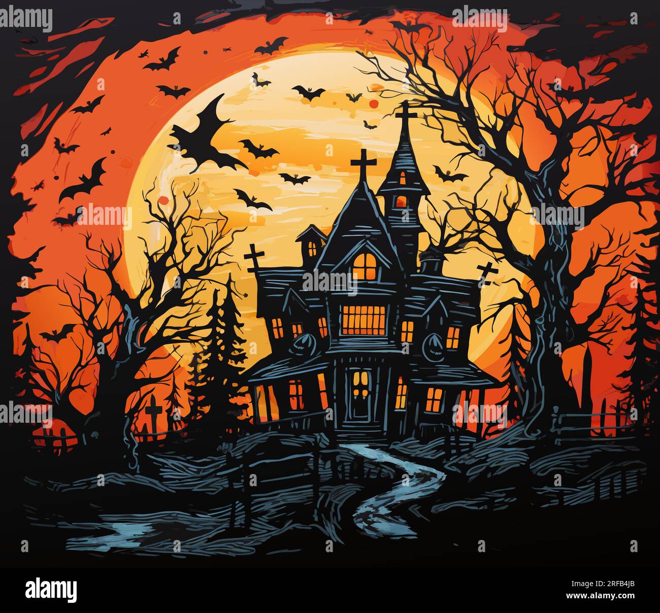 Halloween vector graveyard scene. Haunting nightmare hallowen ...
