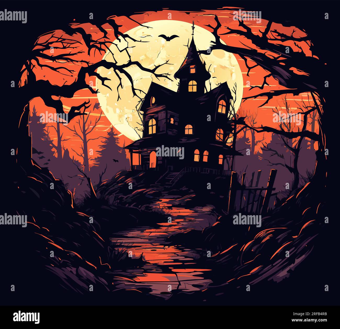 Halloween vector graveyard scene. Haunting nightmare hallowen ...