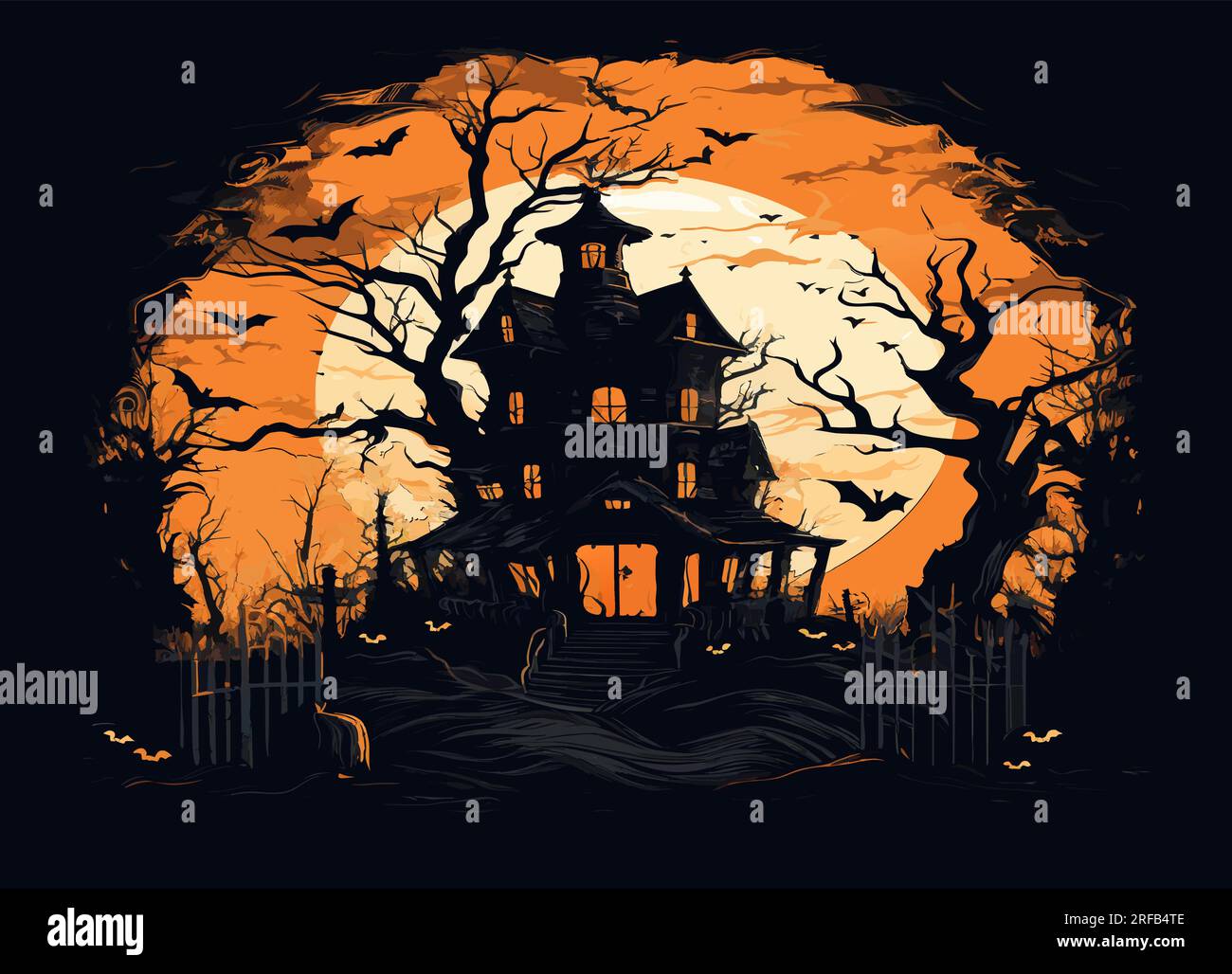 Halloween vector graveyard scene. Haunting nightmare hallowen ...