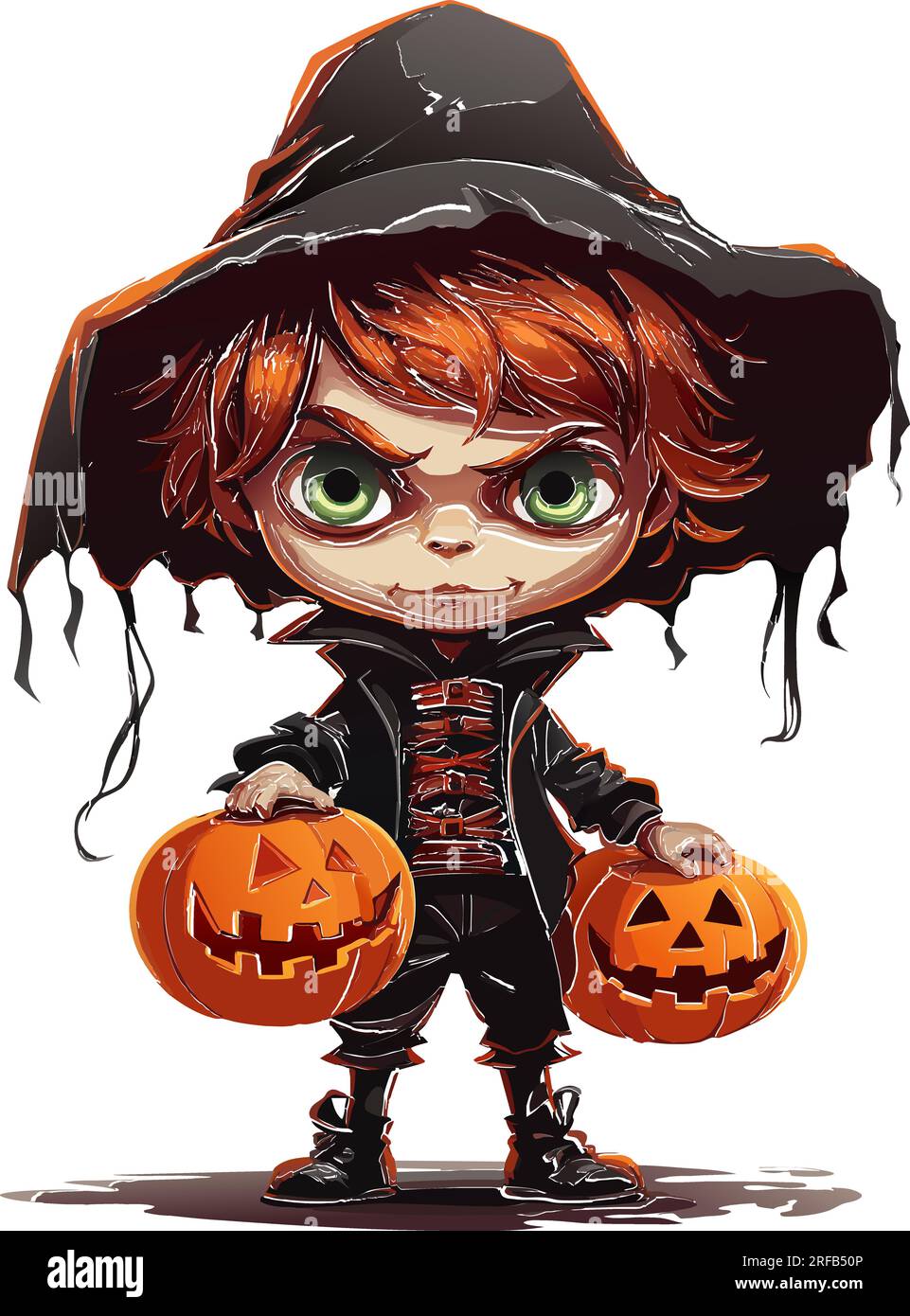 vector an angry boy with two pumkins. two smiling lanterns. scary evil ...