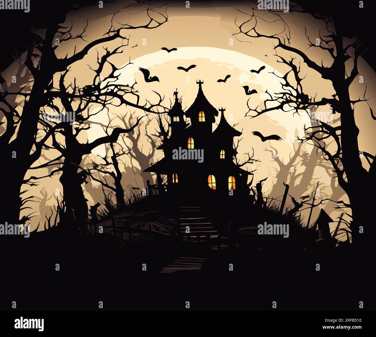 Halloween vector graveyard scene. Haunting nightmare hallowen ...