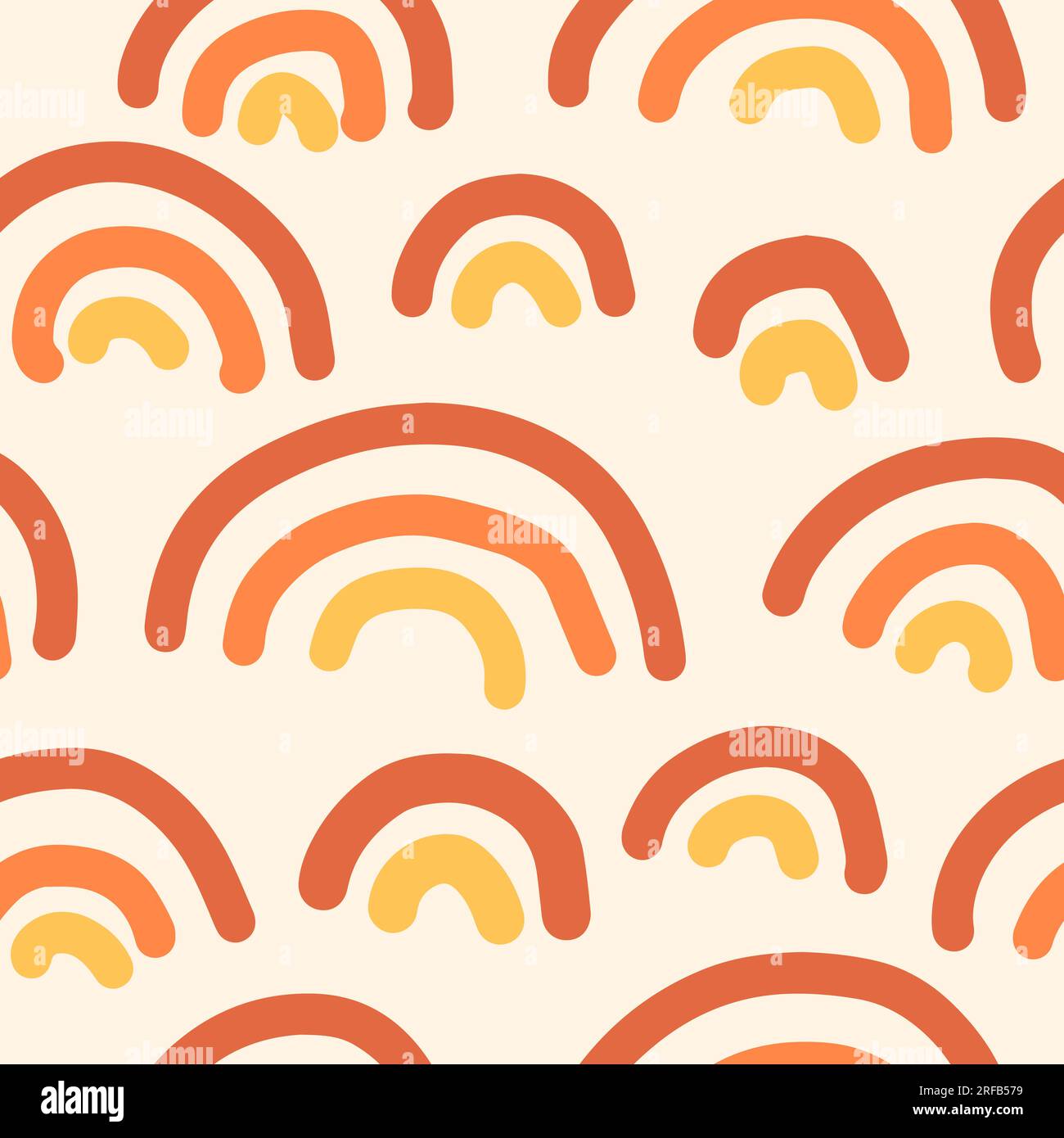 Cute naive seamless pattern with hand drawn rainbows in retro groovy ...