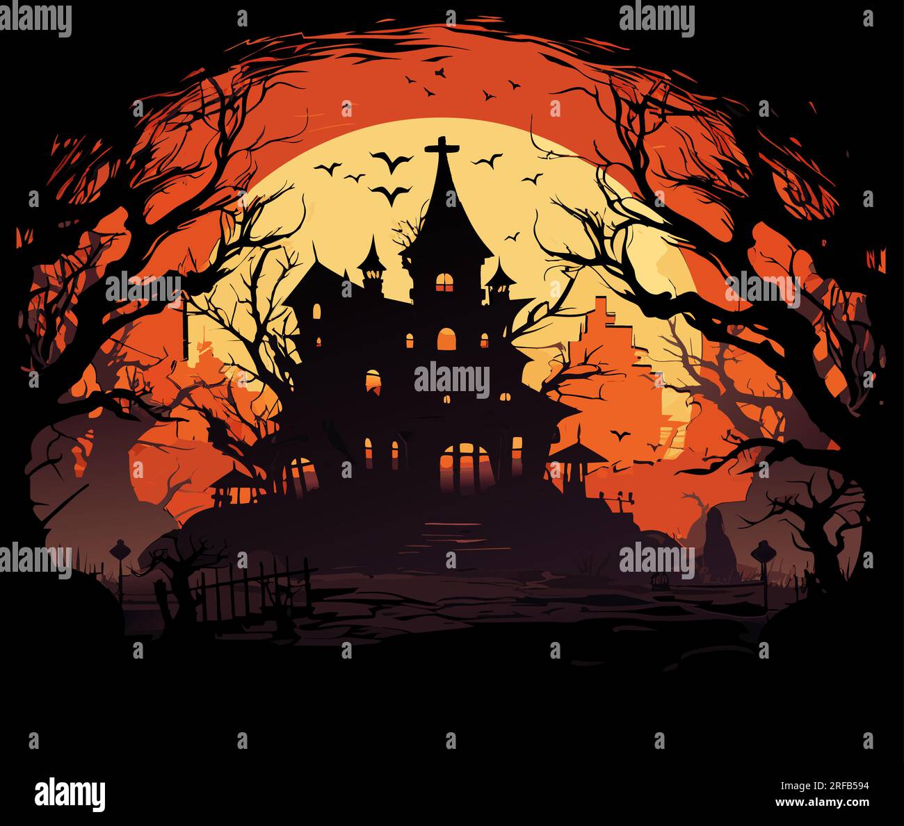 Halloween vector graveyard scene. Haunting nightmare hallowen ...