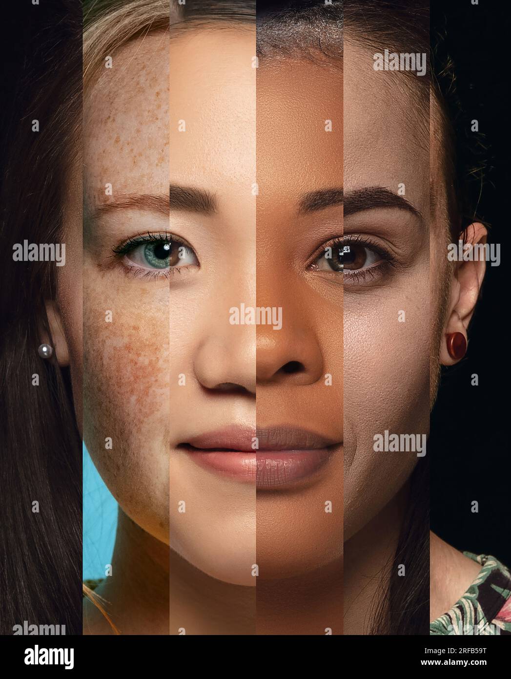 Human face made from different portrait of men and women of diverse age ...