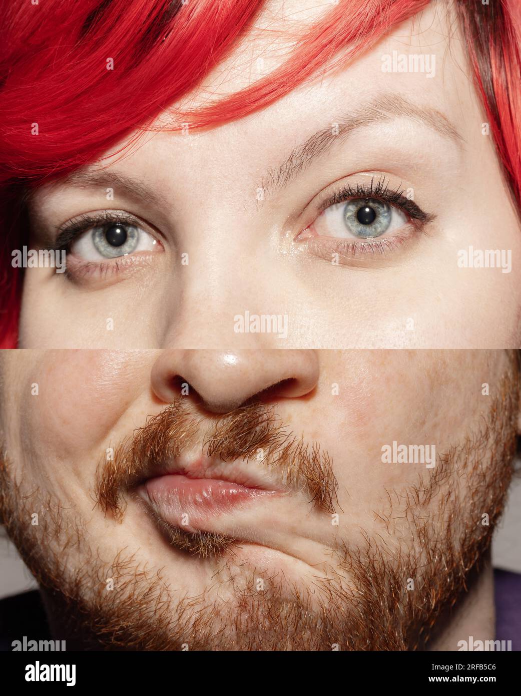 Human face made from portrait of half-face of man and woman expressing ...