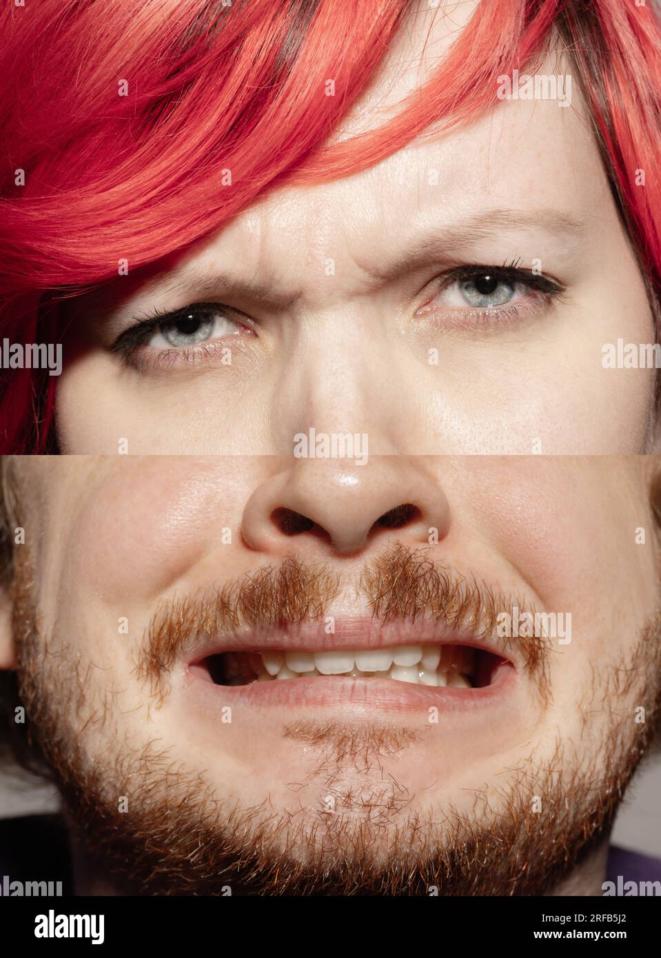 Human face made from portrait of half-face of man and woman expressing ...