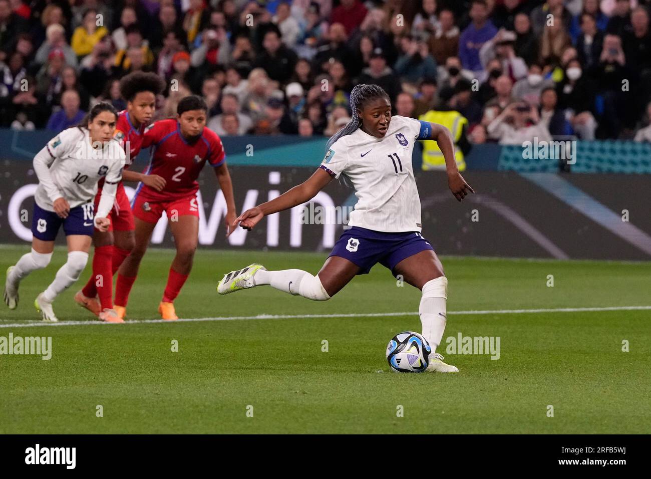 France's Kadidiatou Diani scores her side's fifth goal from a penalty ...
