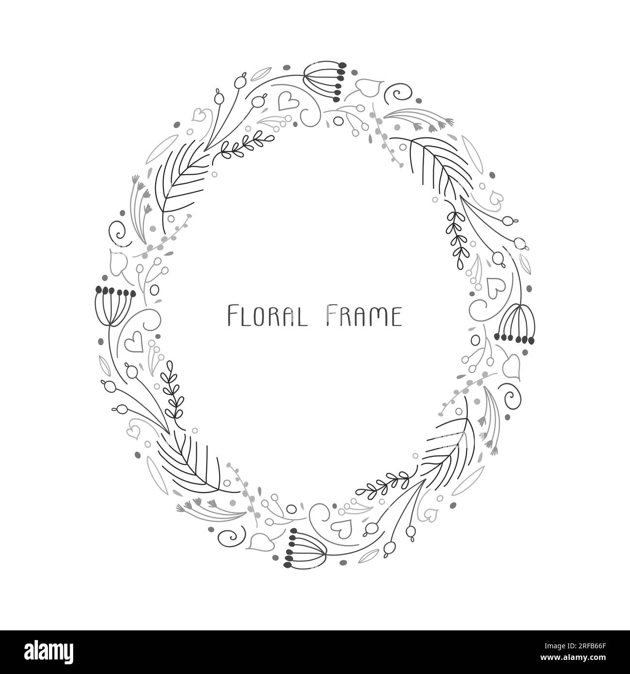 Vector cute frame of hand drawn botanical small elements, twigs ...