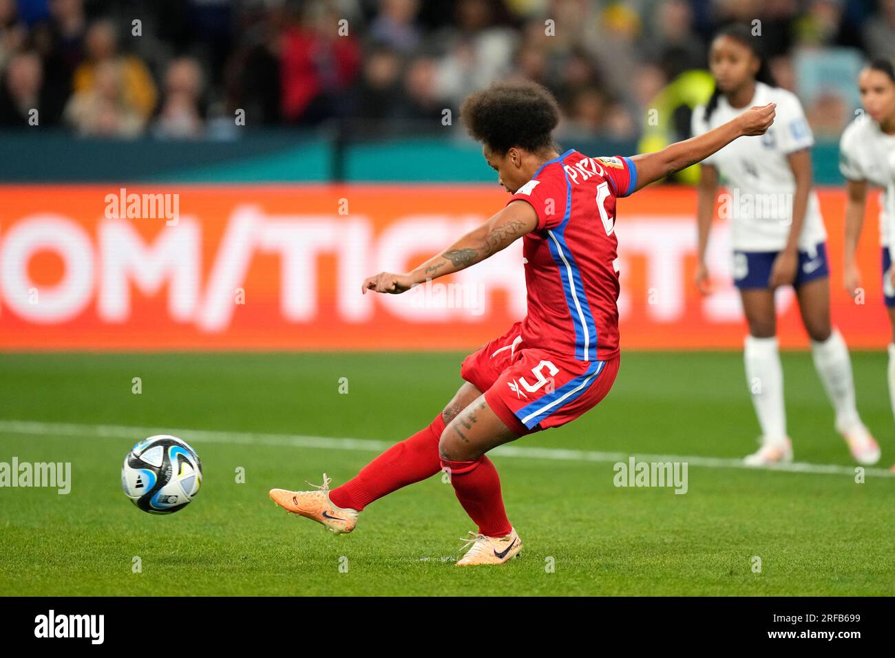 Panama's Yomira Pinzon shoots to score from the penalty spot during the ...