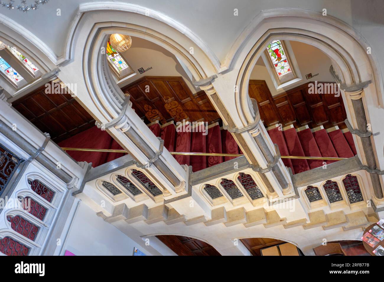 Grand arched stairway of the Swan Theatre Interior, Royal Shakespeare ...