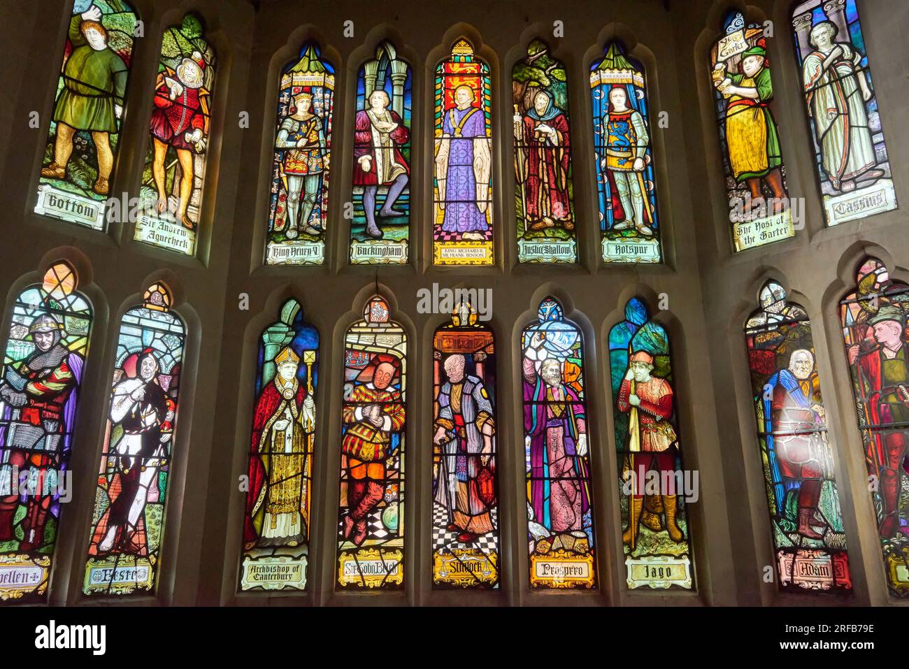 Stained glass window featuring characters from Shakespeare plays. Swan ...