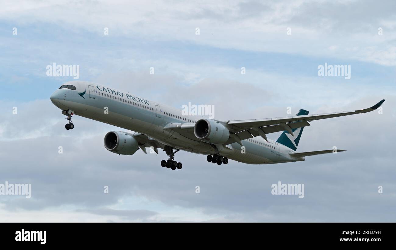 Cathay Pacific A350 landing at London's Heathrow Airport. London - 1st ...