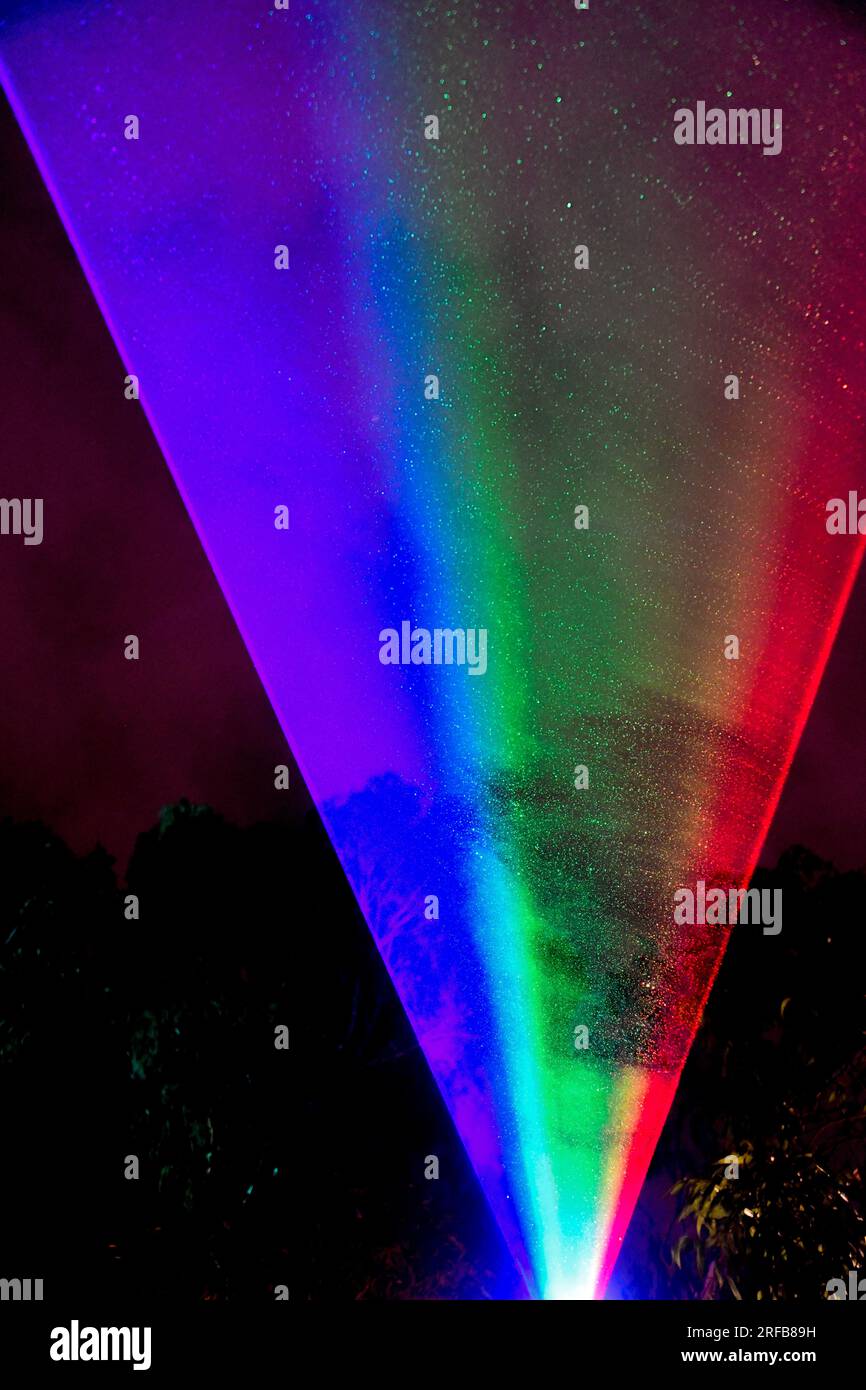 LIT Colourful Laser Light Show Beaming Colorful Patterns Across Smokey Night Sky Werribee ...