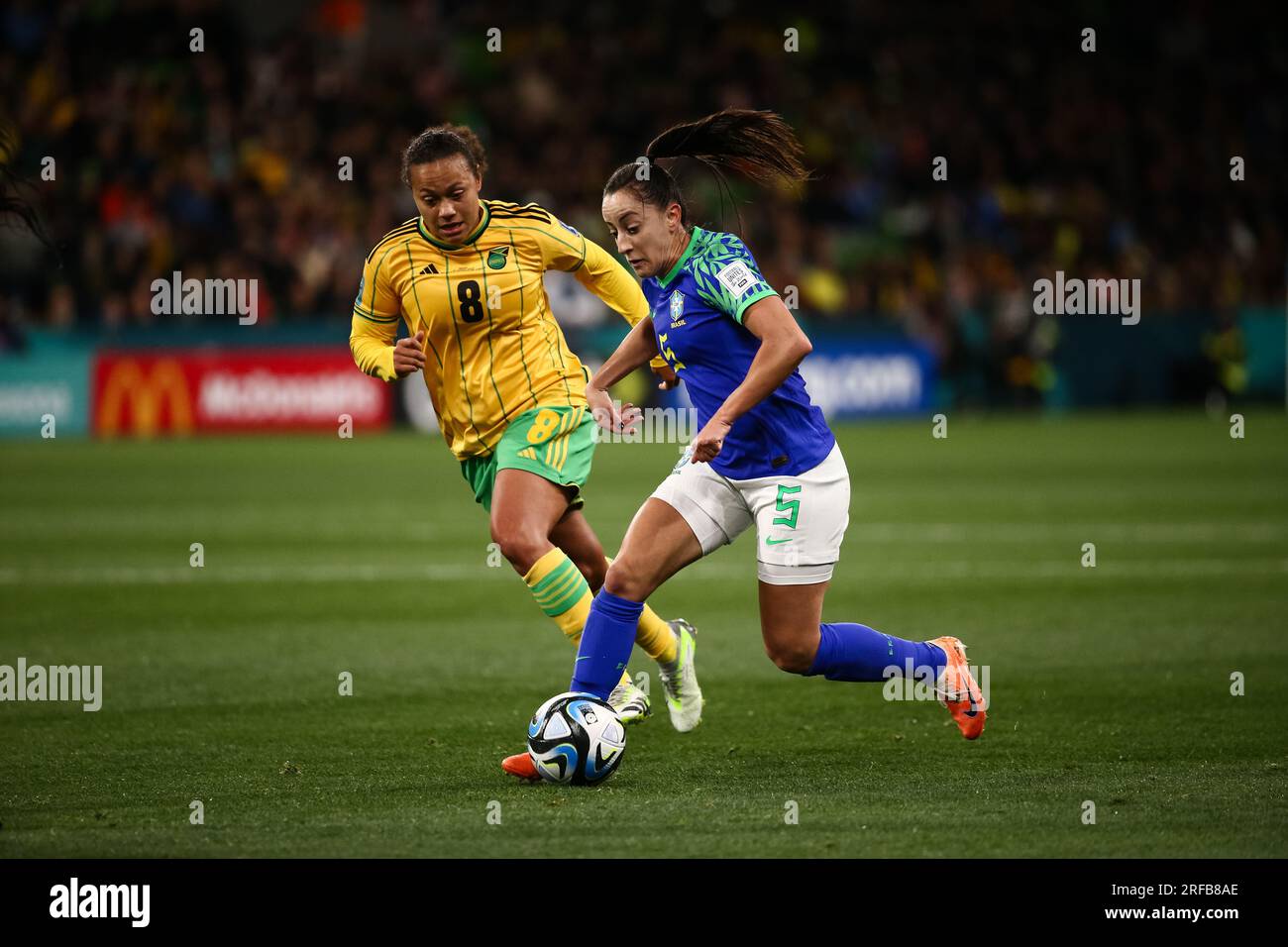Melbourne, Australia, 2 August, 2023. Luana of Brazil controls the ball ...