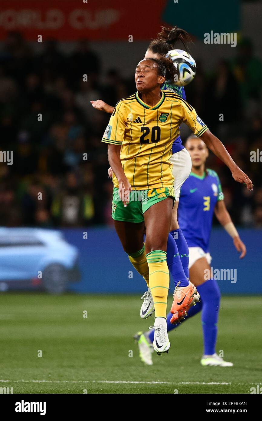 Melbourne, Australia, 2 August, 2023. Atlanta Primus of Jamaica heads ...