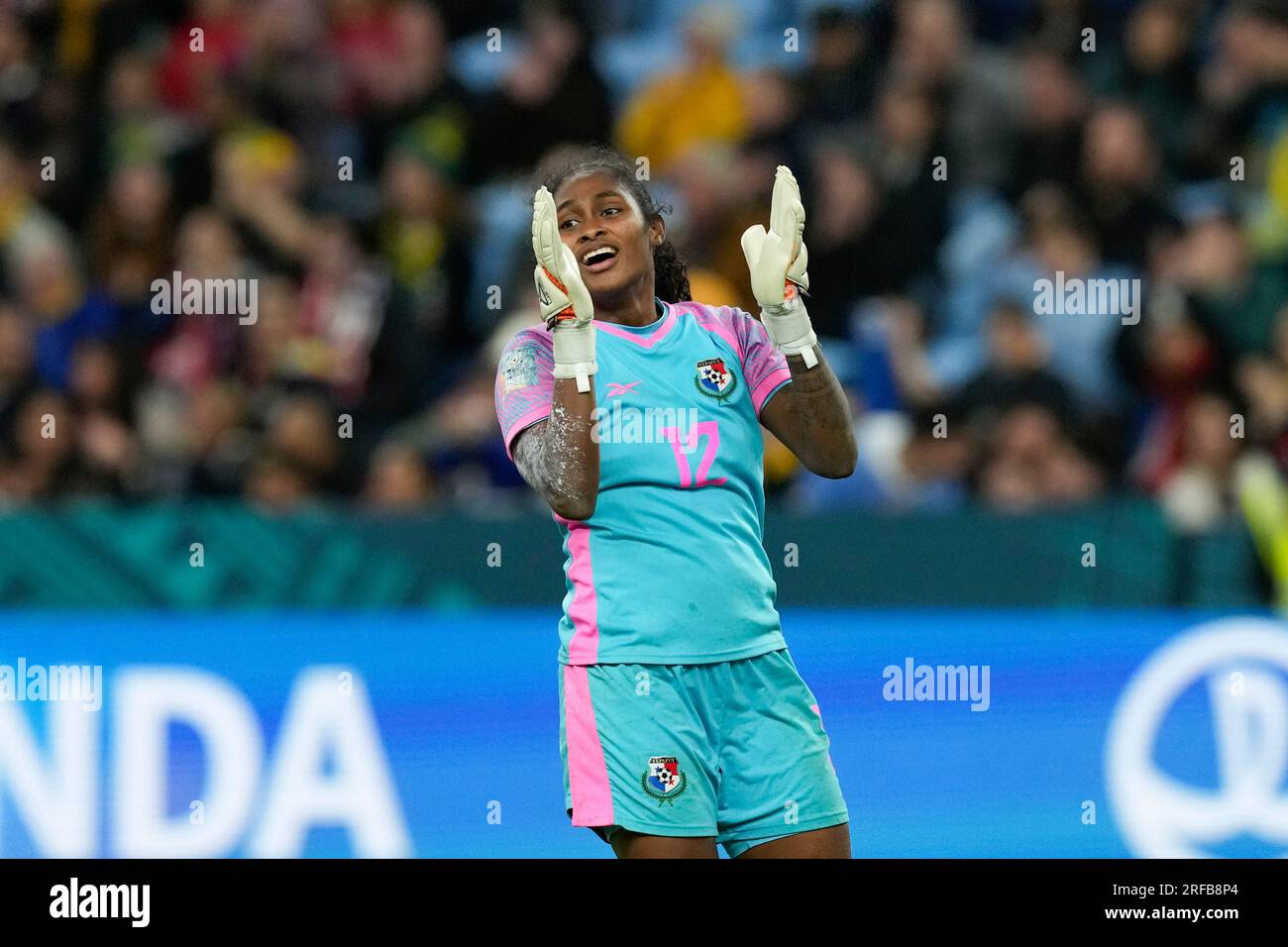 Panama's goalkeeper Yenith Bailey celebrates her side's third goal ...